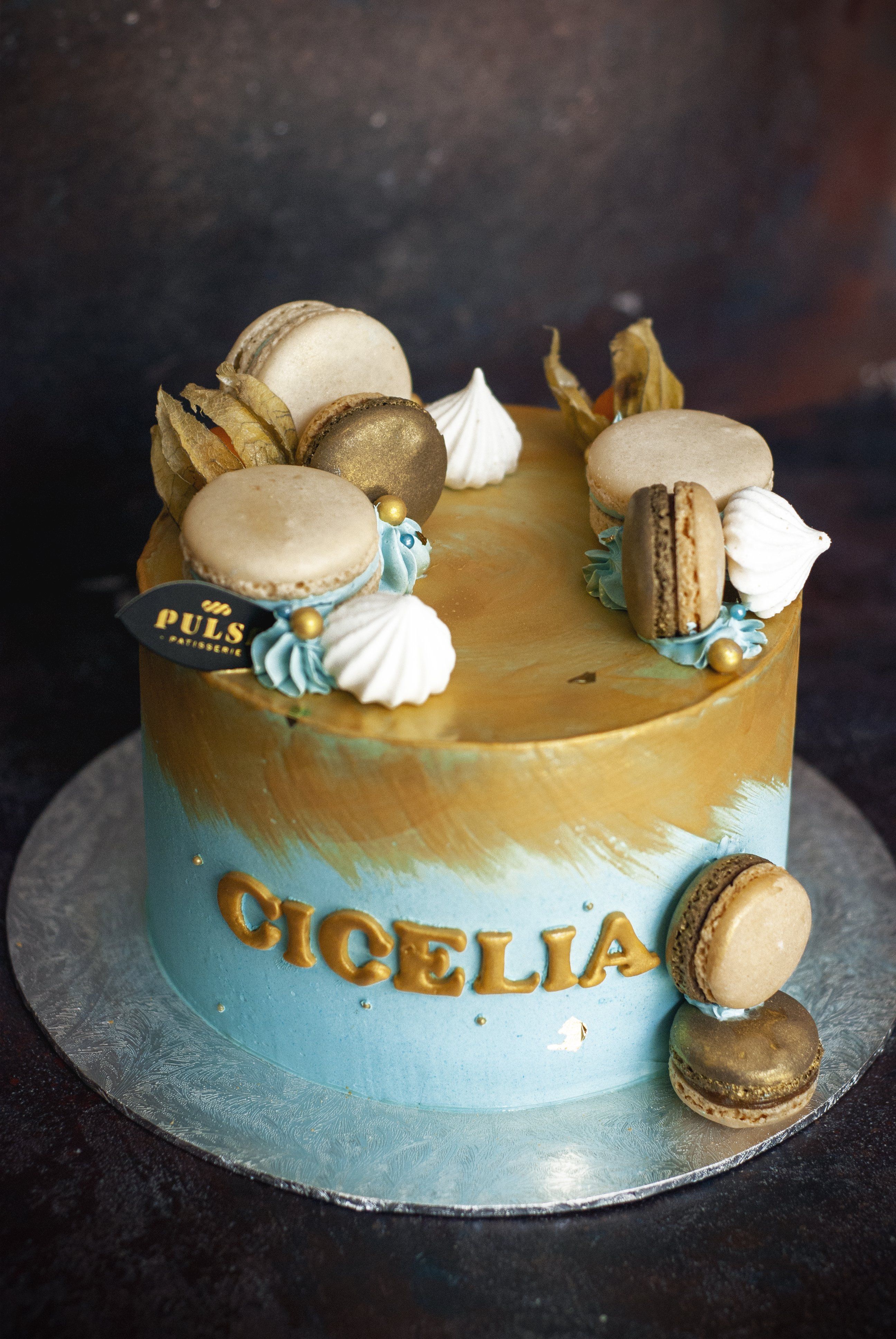 Blue & Gold Macaron Cake | Pulse Patisserie